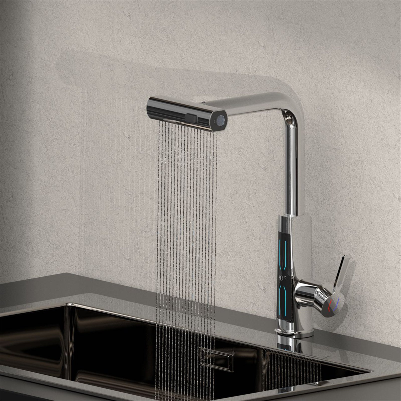 THORA| Pulling Lifting Digital Display Kitchen Faucet LED Temperature ...