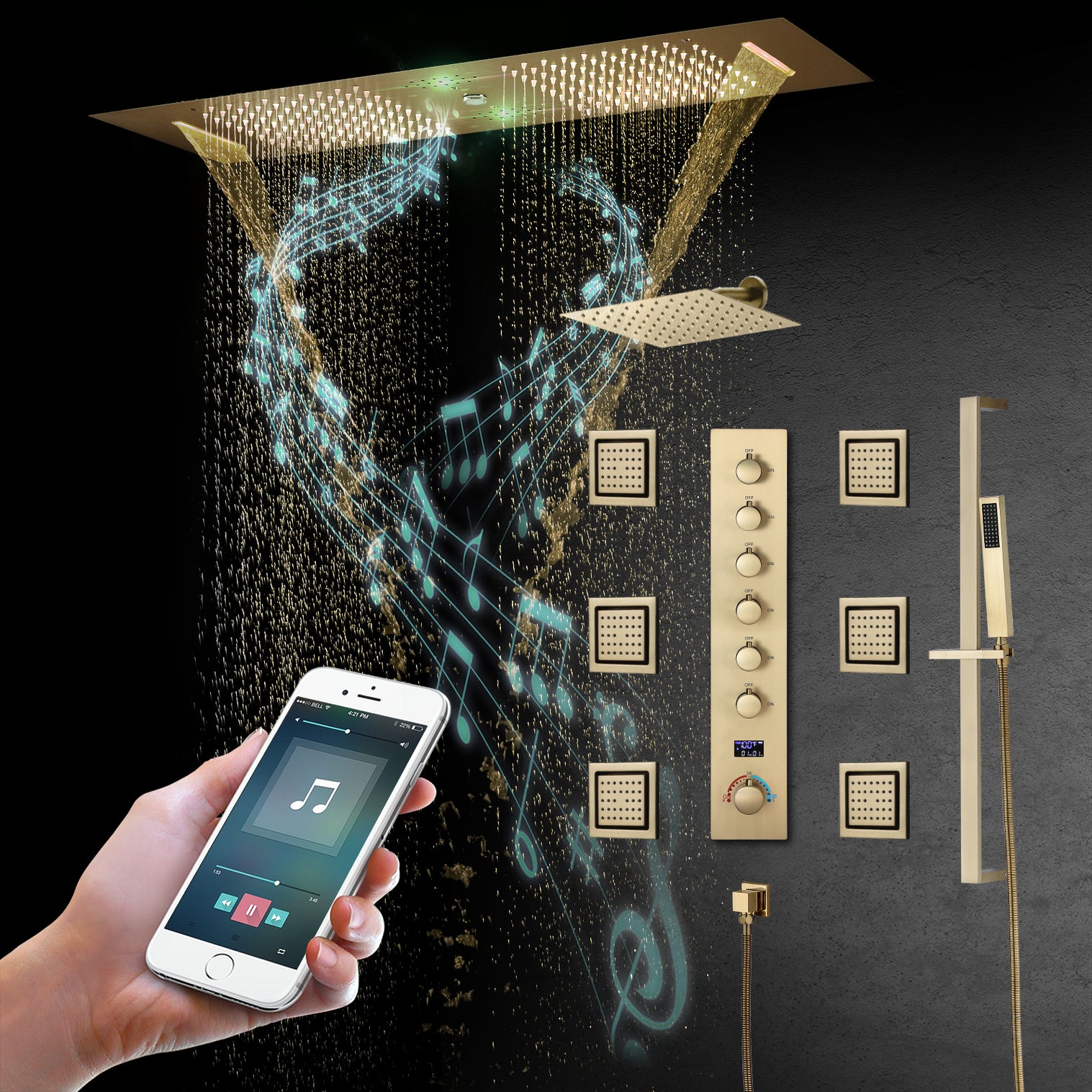 Sydney|36"Inch Complete Led Music Shower System Rainfall Waterfall & W ...