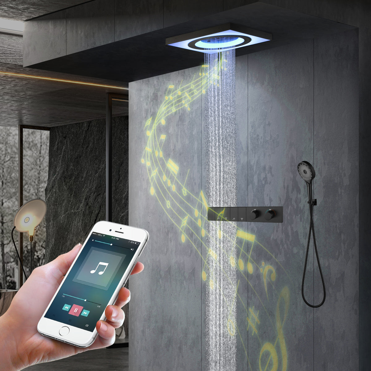 CAVANA|24IN COMPLETE LED SHOWER SYSTEM RAINFALL MIST SPRAY AND WATERFA ...