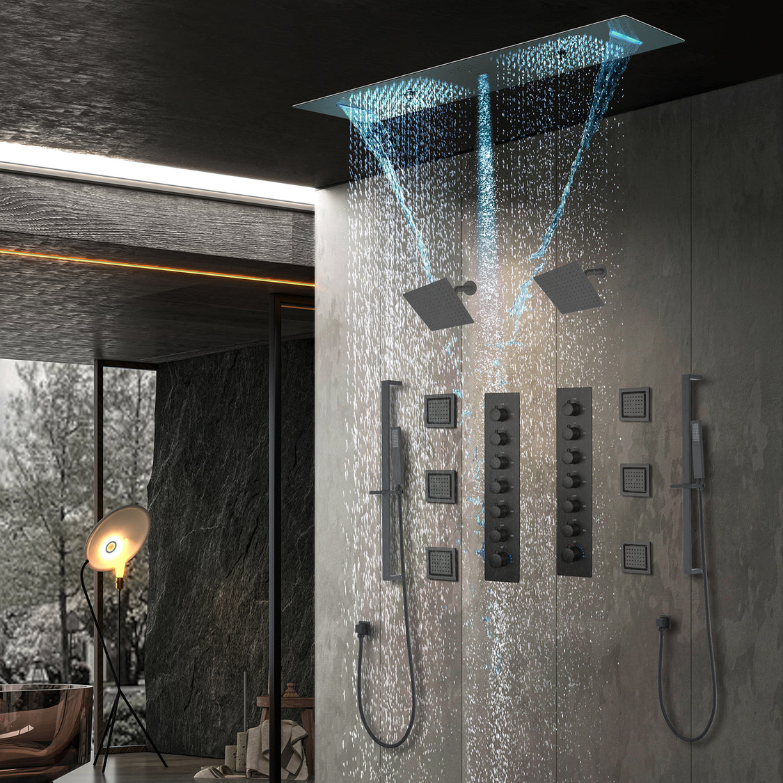 Multnomah| 36" In Dual Showerhead Complete Led Music Shower Set 6 Body ...