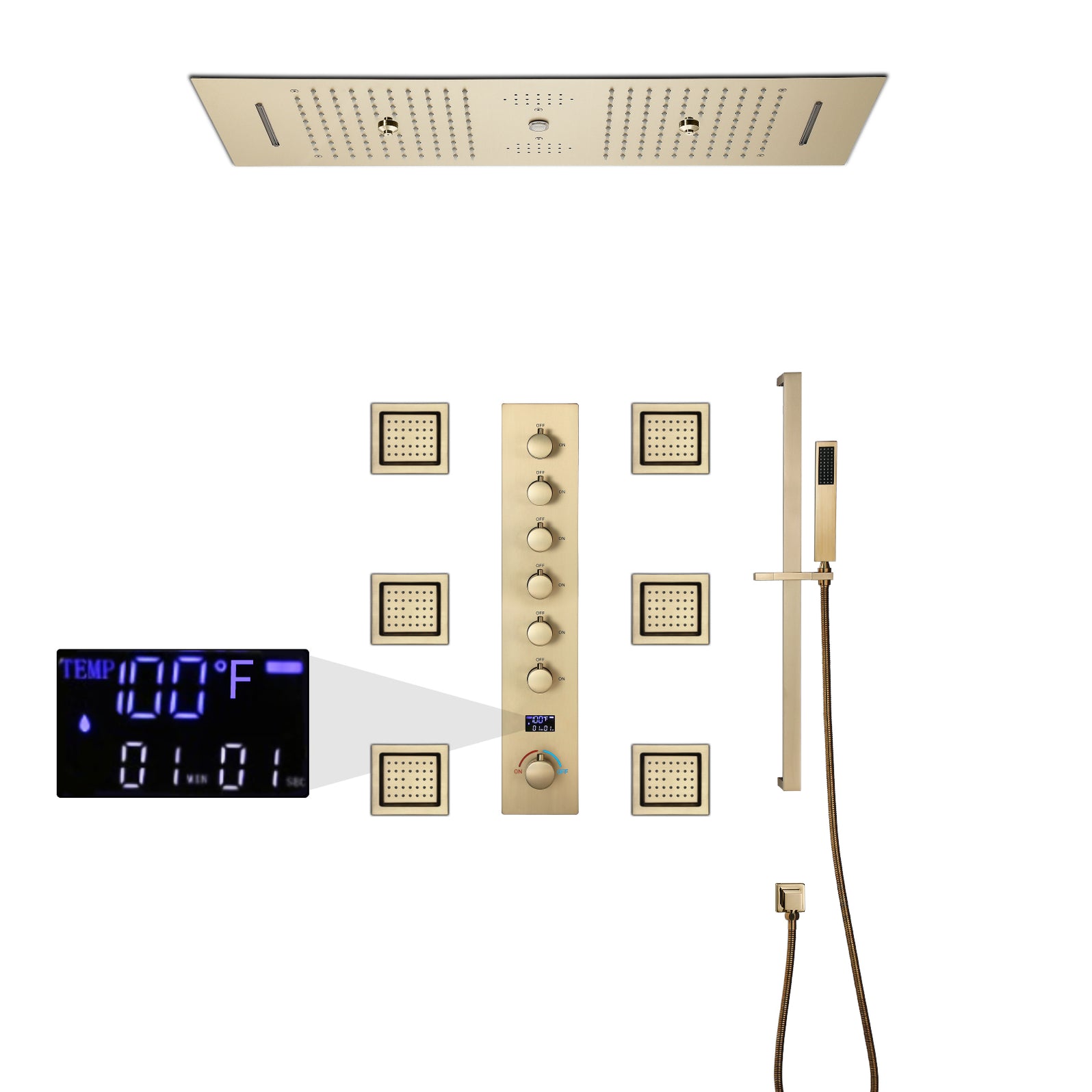 SYDNEY|36"INCH COMPLETE LED MUSIC SHOWER SYSTEM RAINFALL WATERFALL & W ...