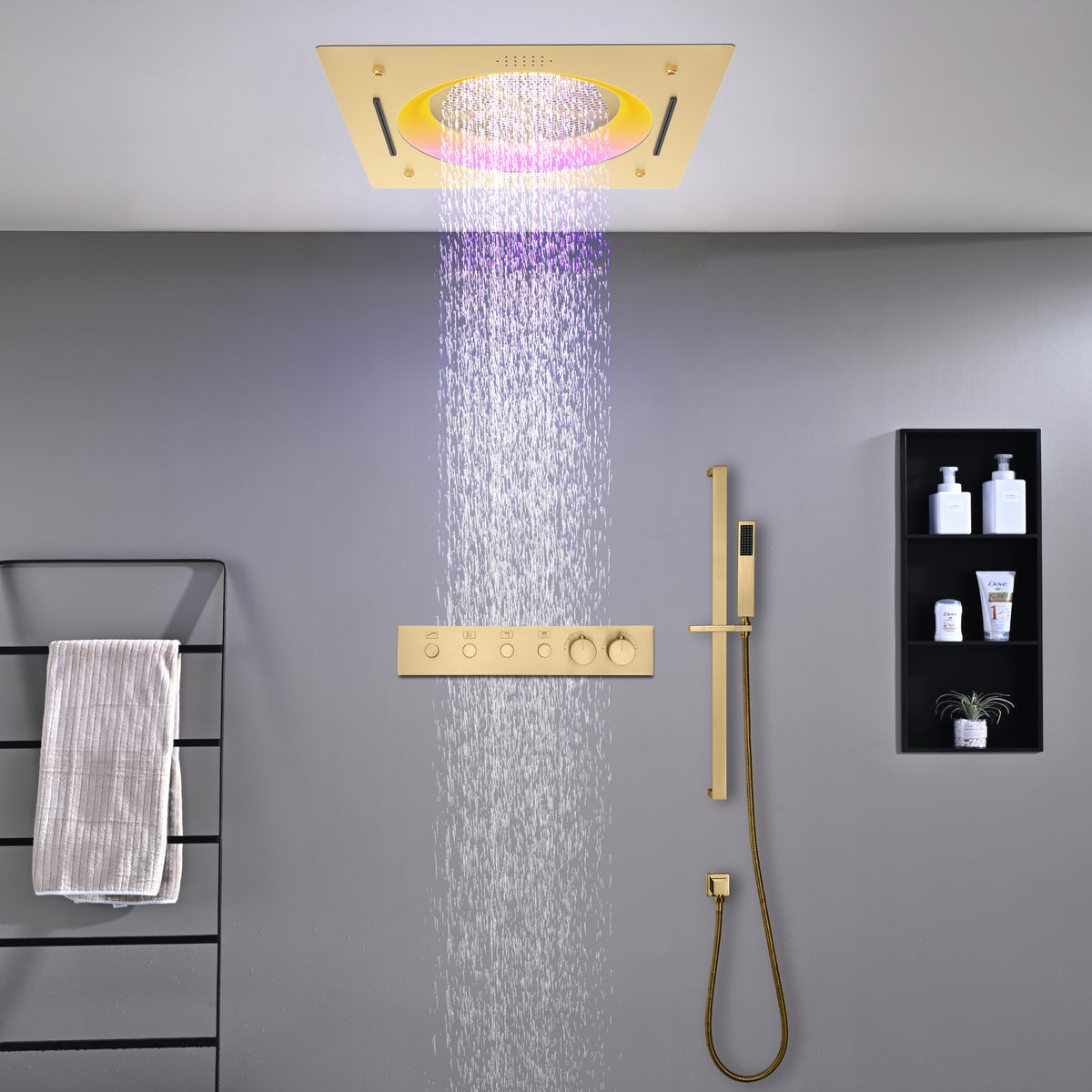 ARVI|22" COMPLETE LUXURY LED MUSIC SHOWER SYSTEM RAINFALL WATERFALL MI ...
