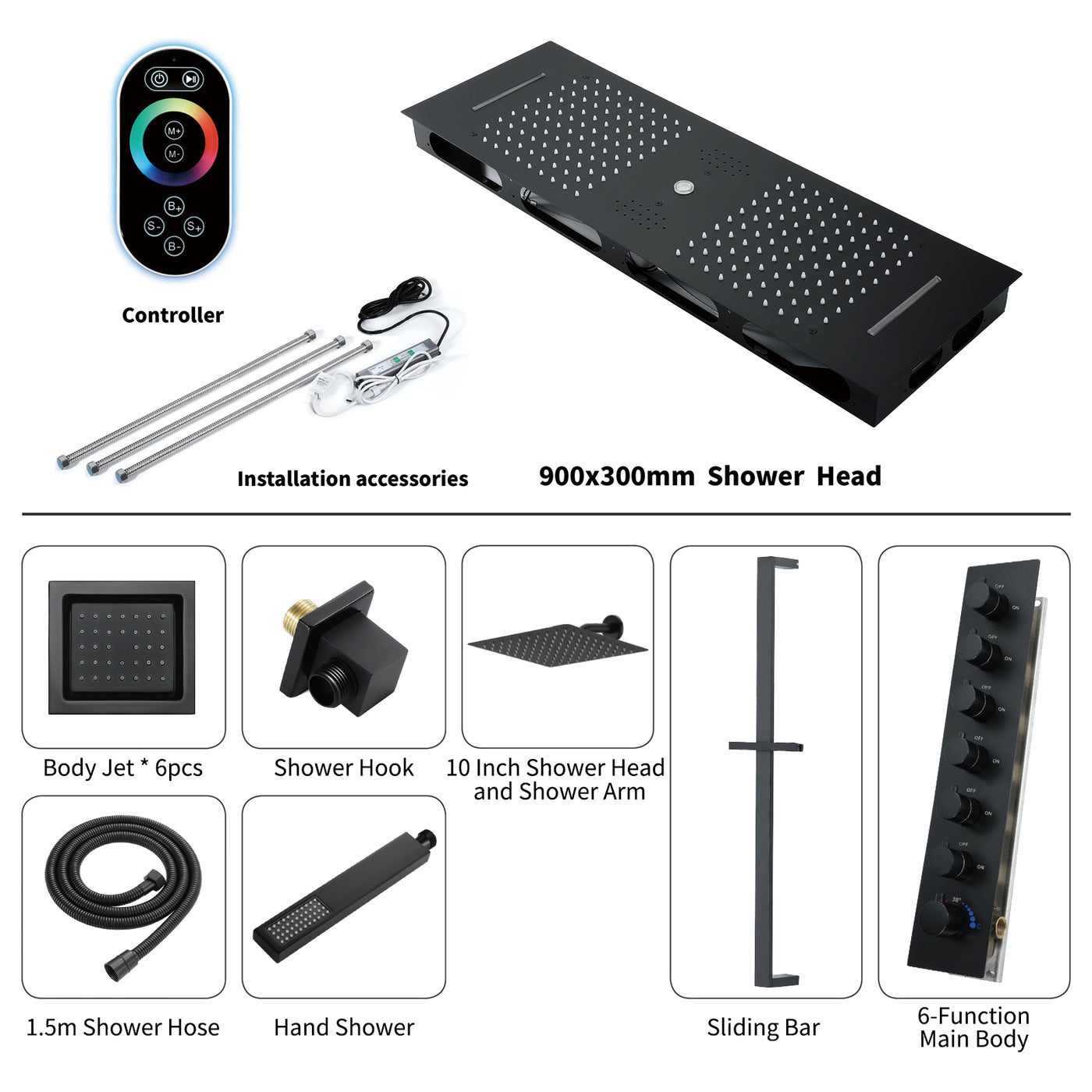 SYDNEY|36"INCH COMPLETE LED MUSIC SHOWER SYSTEM RAINFALL WATERFALL ...