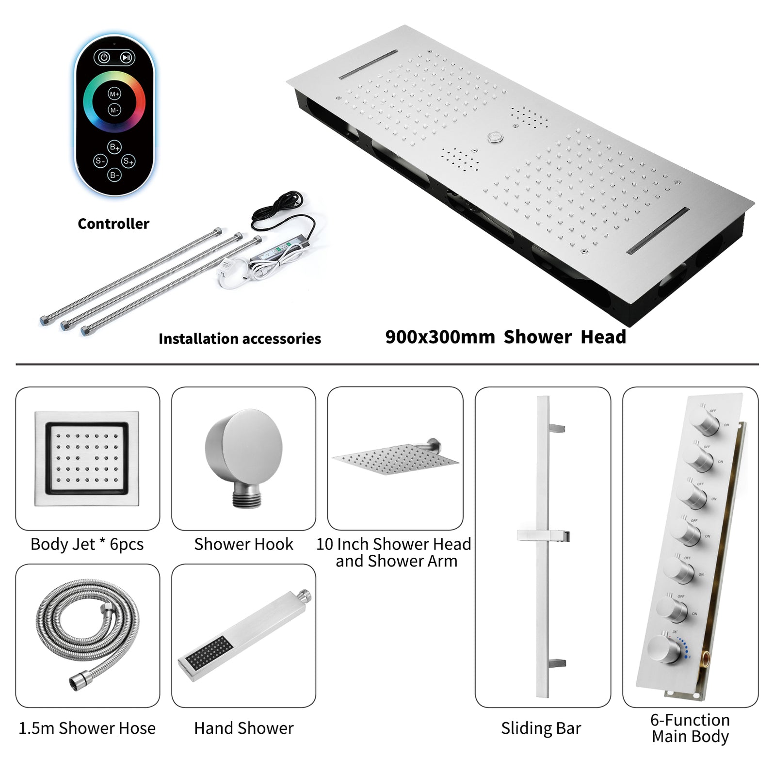 SYDNEY|36"INCH COMPLETE LED MUSIC SHOWER SYSTEM RAINFALL WATERFALL & W ...