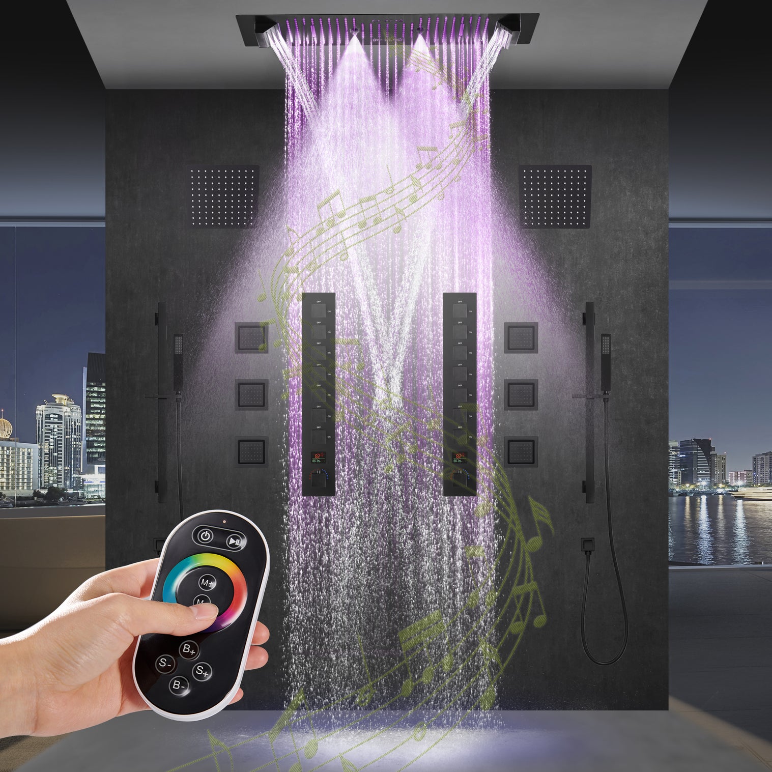 Alamere|36"X 16" In Dual Showerhead 7 Functions Complete Led Music Sho ...