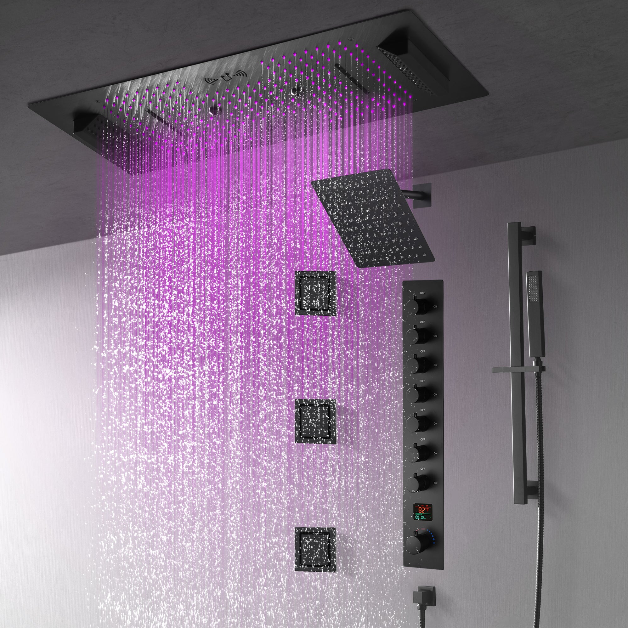 IVEY|36"INCH COMPLETE LED MUSIC SHOWER SYSTEM RAINFALL WATERFALL & WALL ...