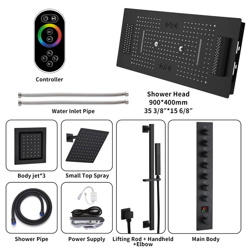 Ivey|36"Inch Complete Led Music Shower System Rainfall Waterfall & Wal ...