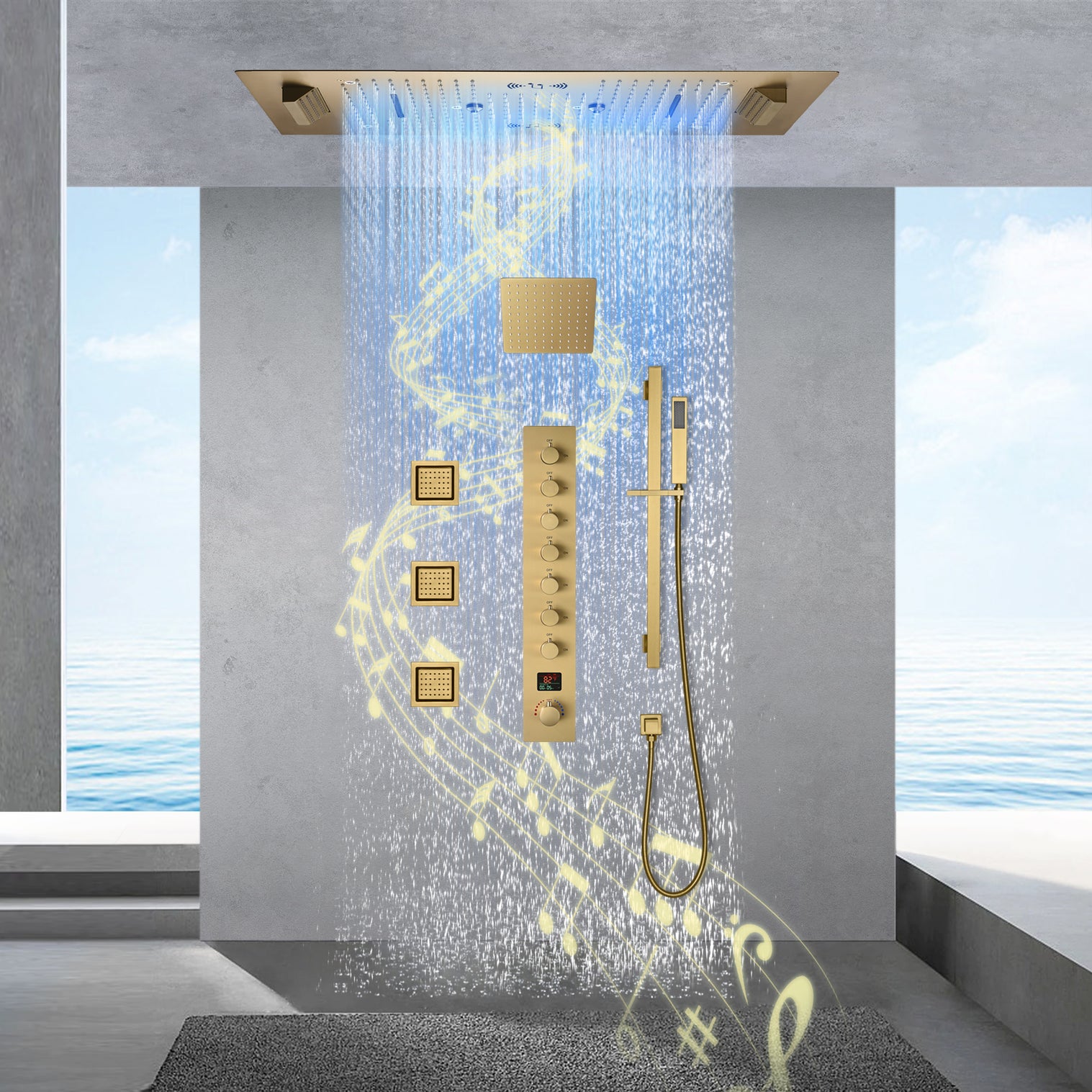 Ivey|36"Inch Complete Led Music Shower System Rainfall Waterfall & Wal ...
