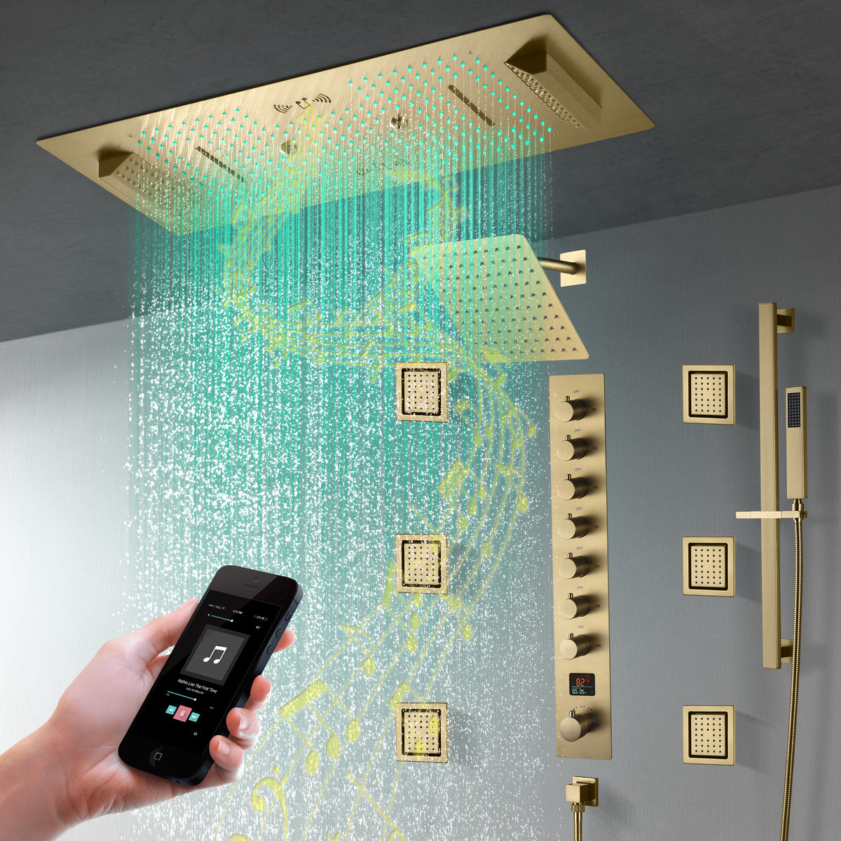 Ivey|36"Inch Complete Led Music Shower System Rainfall Waterfall & Wal ...