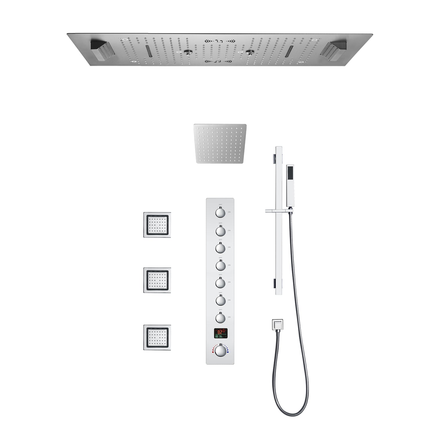 Ivey|36"Inch Complete Led Music Shower System Rainfall Waterfall & Wal ...