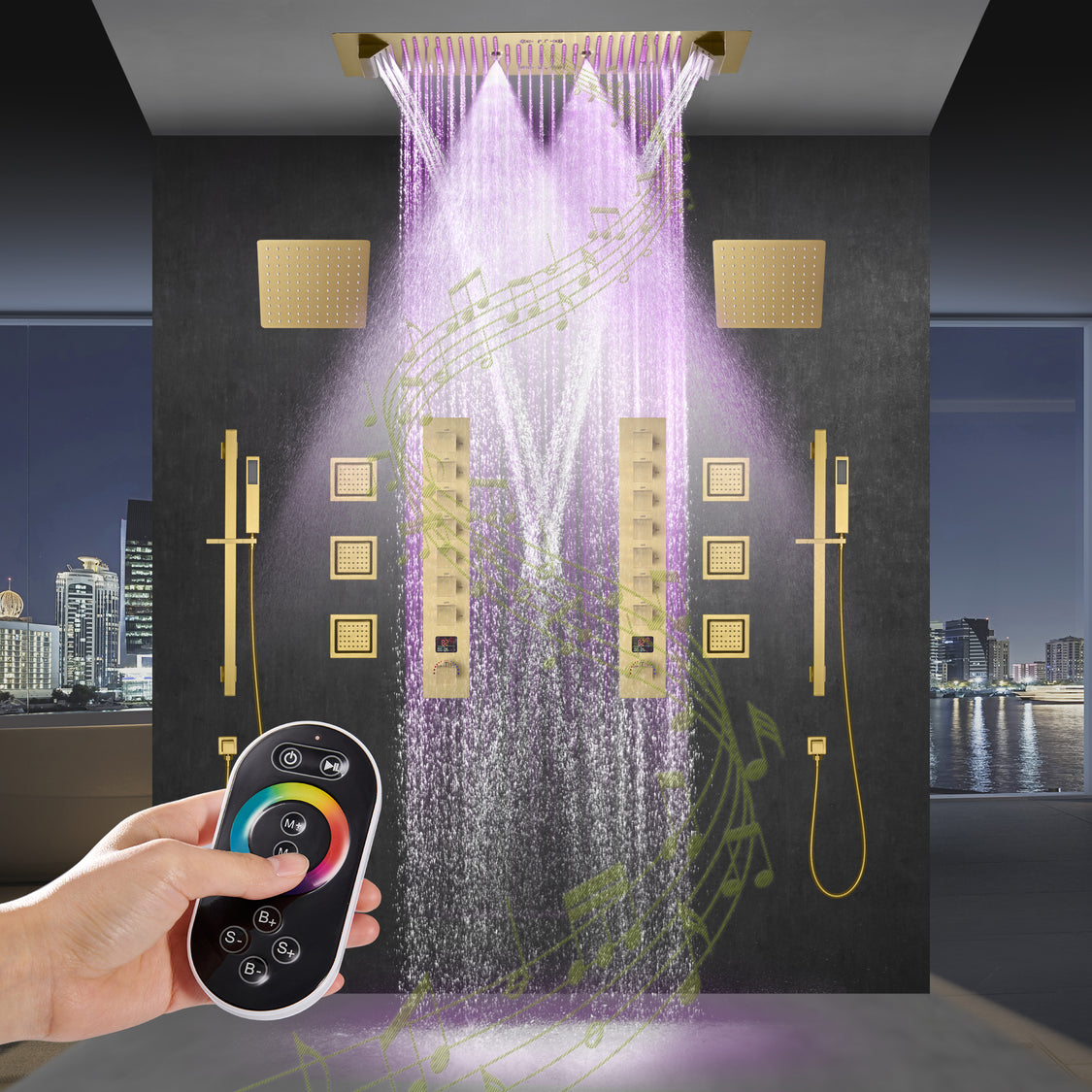 Alamere|36"X 16" In Dual Showerhead 7 Functions Complete Led Music Sho ...