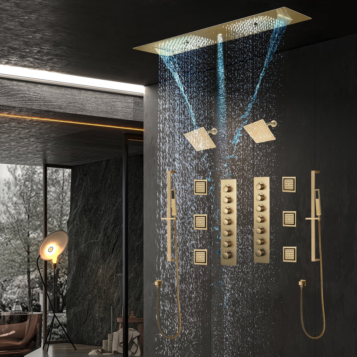 Multnomah| 36" In Dual Showerhead Complete Led Music Shower Set 6 Body ...