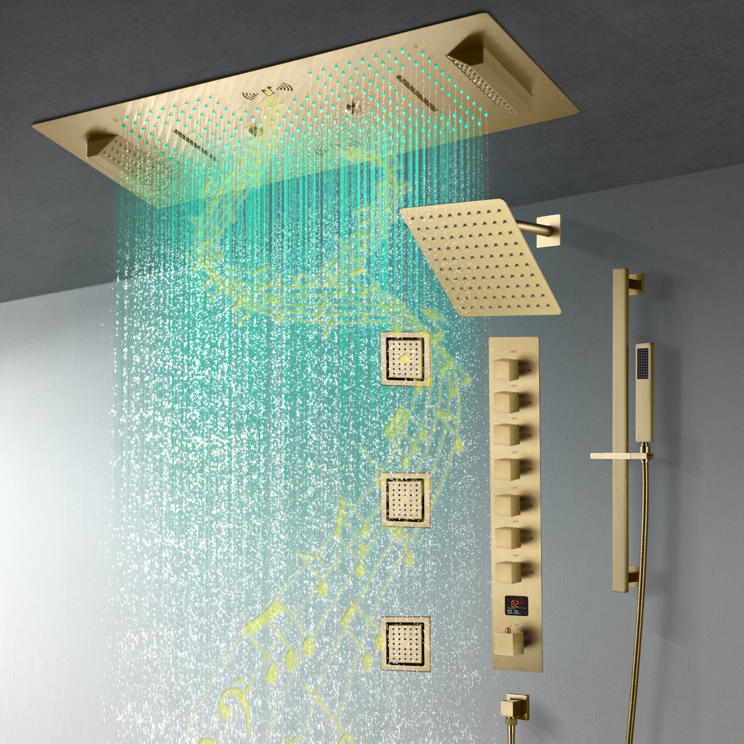 SAFARI|36"X 16" COMPLETE LUXURY LED MUSIC SHOWER SYSTEM DIGITAL DISPLA ...