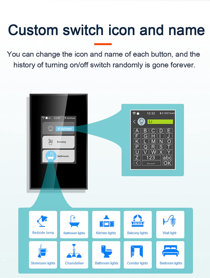 Smart LCD Touch Screen Light Switch Compatible Google Alexa WiFi ...