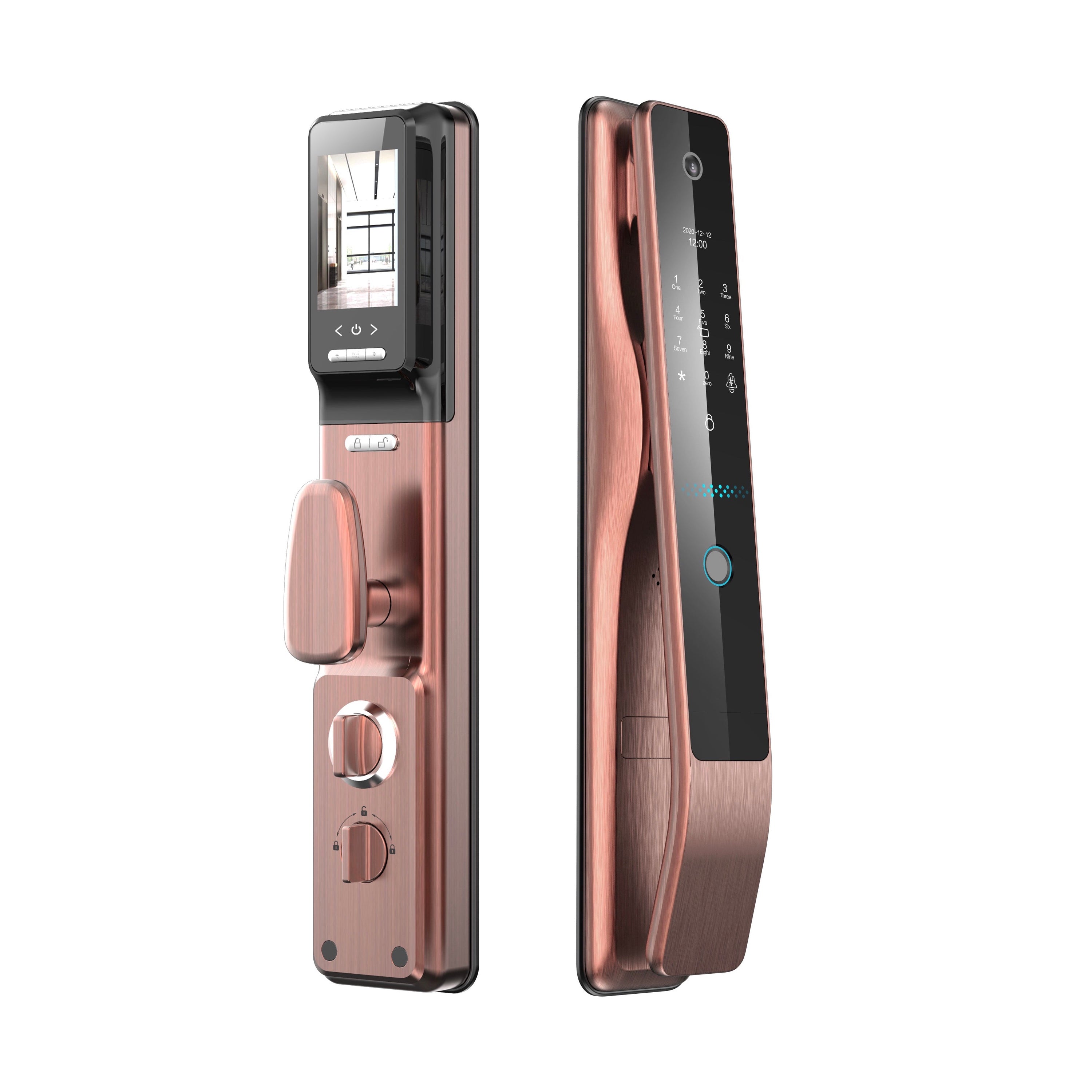 CRUDE BRONZE | Smart Biometric Fingerprint Door Lock Built-in HD Camera ...