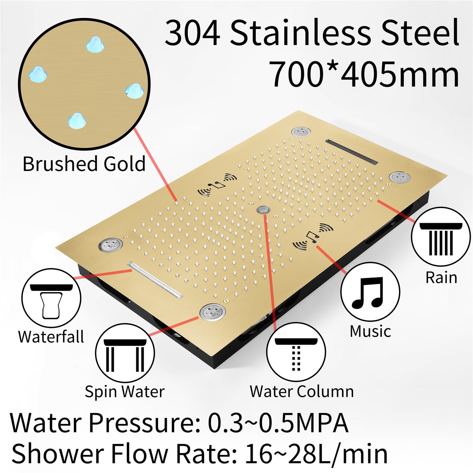 HAVASU| 28" COMLETE LED MUSIC SHOWER SYSTEM RAINFALL WATERFALL 6 BODY ...