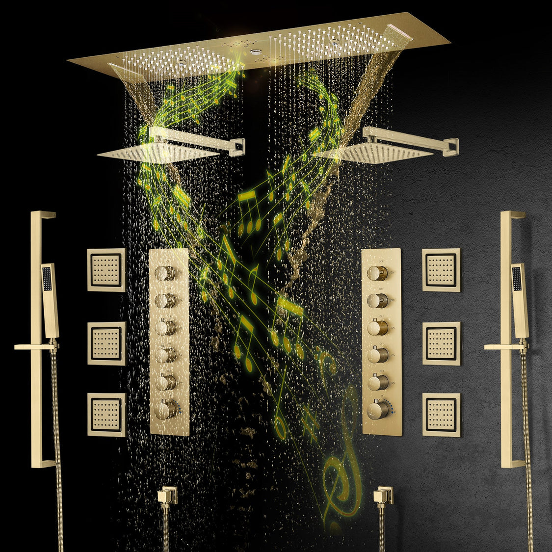 Multnomah| 36" In Dual Showerhead Complete Led Music Shower Set 6 Body ...